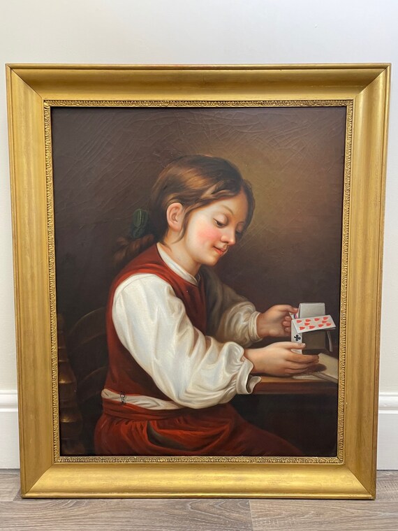 Antique British Victorian Oil Painting Girl Playing House of - Etsy