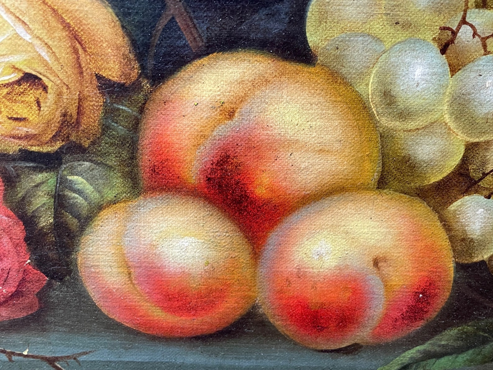 19th Century British Oil Painting Still Life Roses Peaches & Grapes by ...