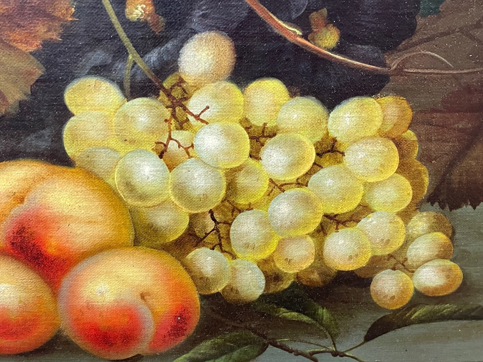 19th Century British Oil Painting Still Life Roses Peaches & Grapes by ...