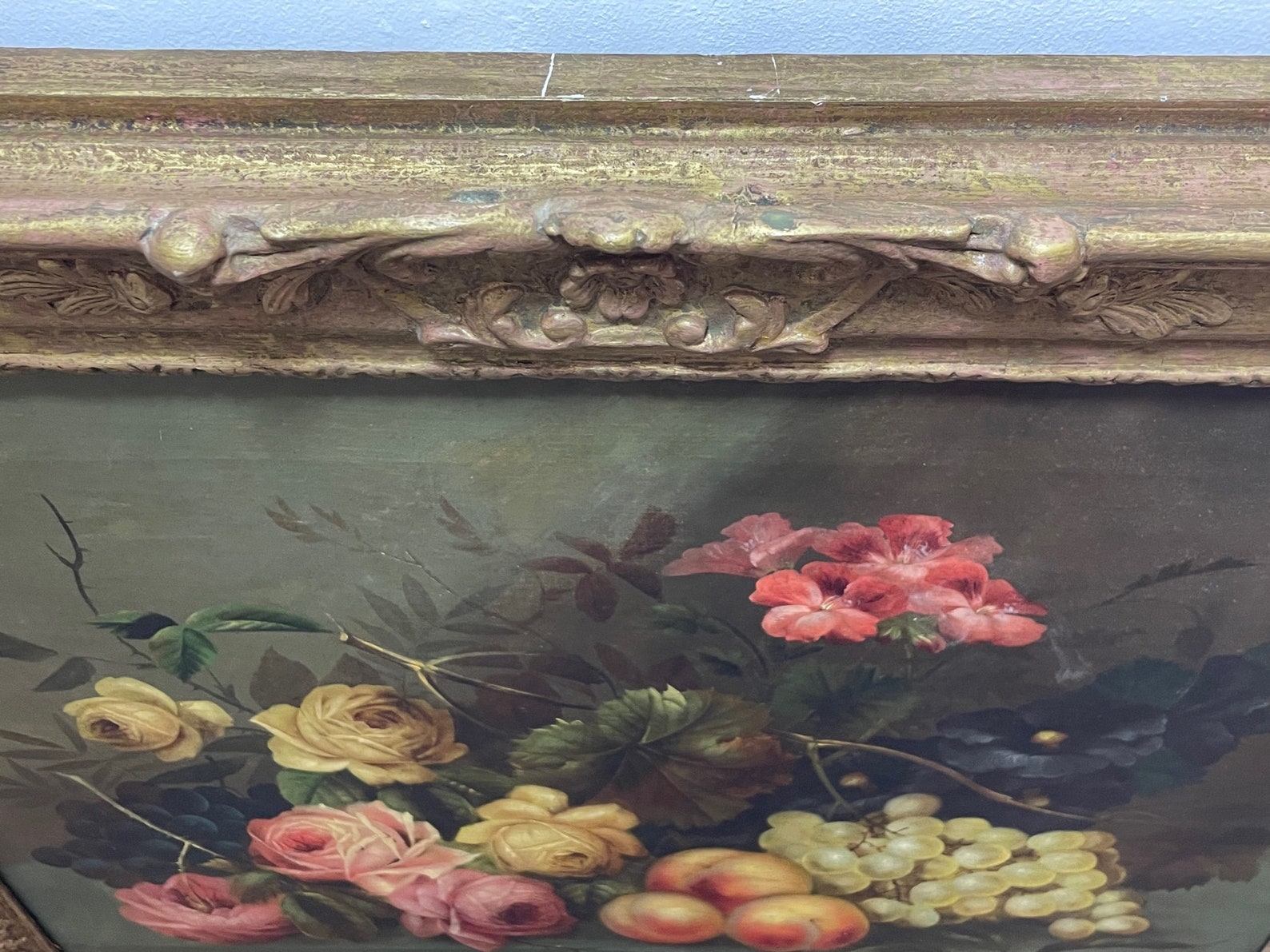 19th Century British Oil Painting Still Life Roses Peaches & Grapes by ...