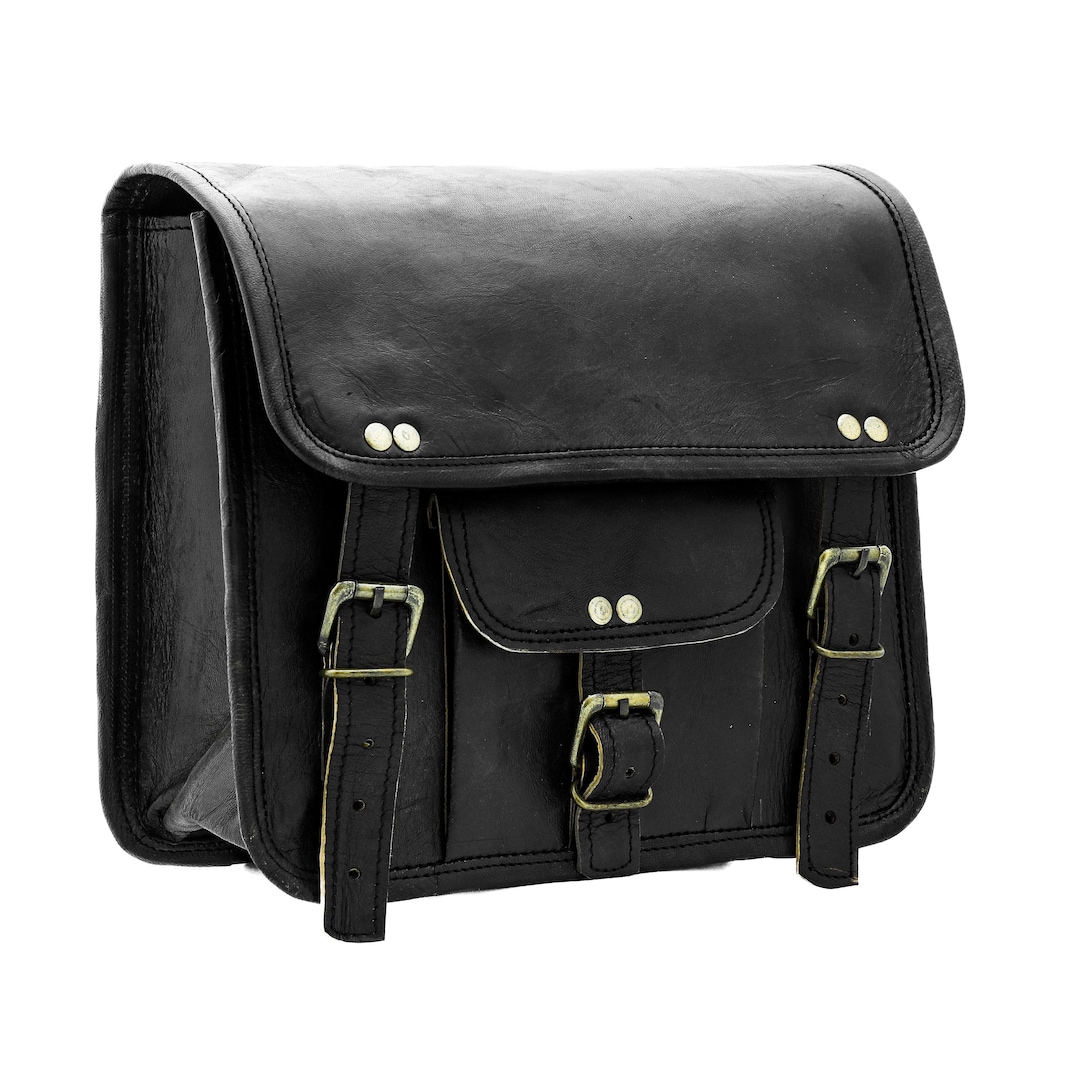 Leather Saddlebags Motorcycle Pouch Black Two Bags Panniers Saddle Bags ...