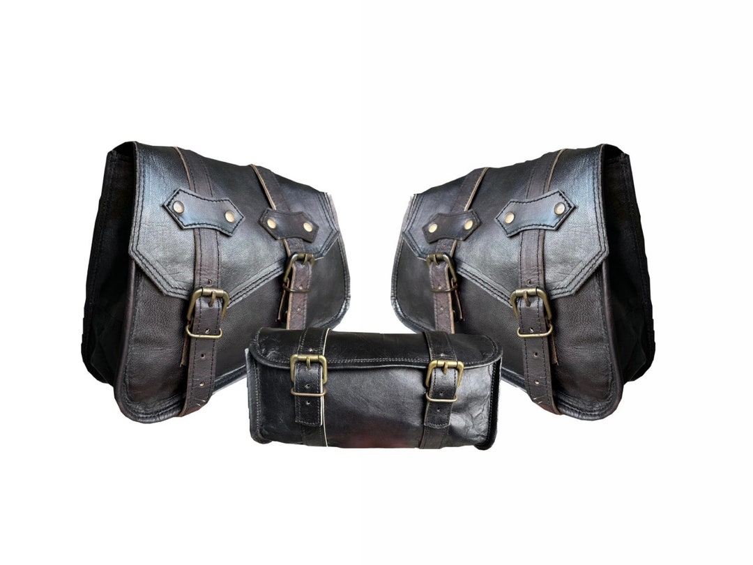 Leather Saddlebags Motorcycle Pouch Black Two Bags Panniers Saddle Bags ...