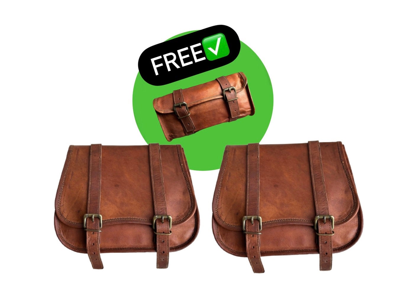Set of Two Leather Motorcycle Two Bag Brown Saddle Pannier Bicycle Bag ...