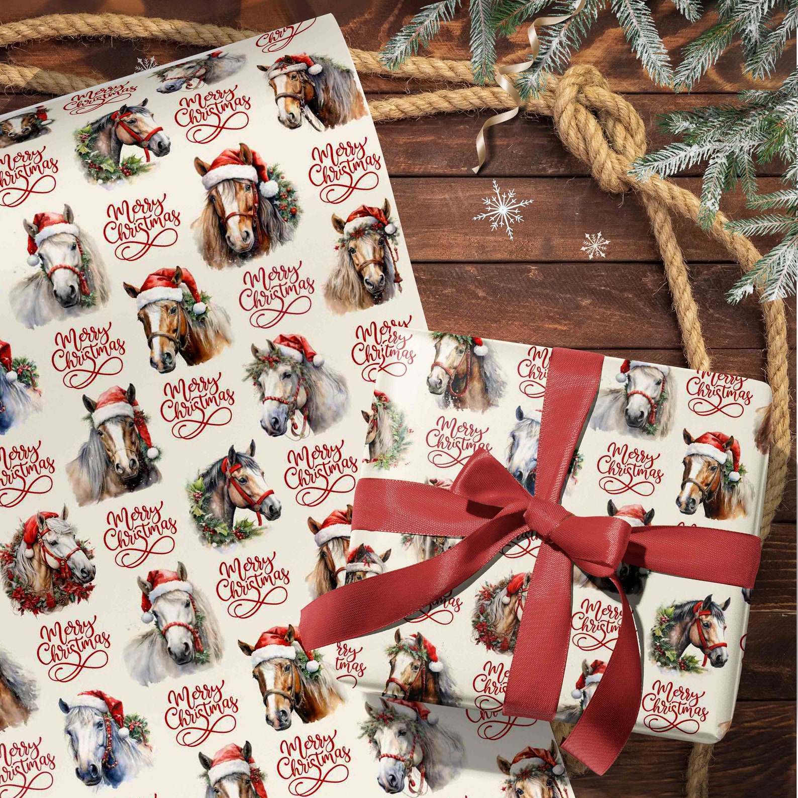Christmas Horse Wrapping Paper Festive Horse Christmas Gift Wrap ...