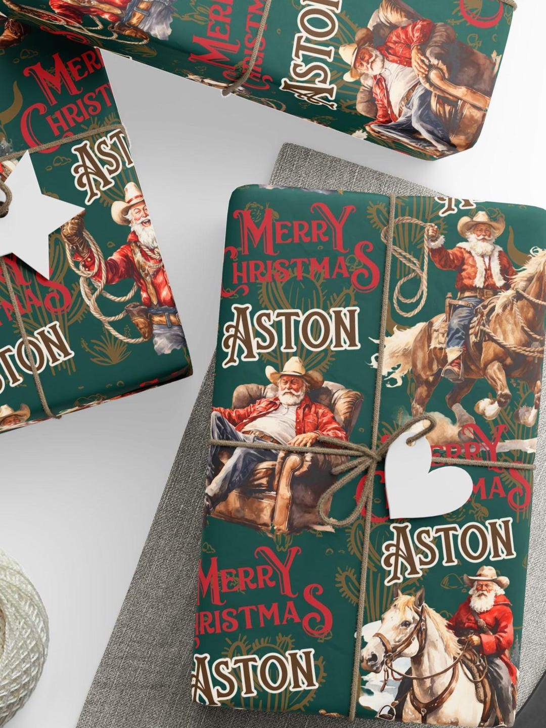 Western Christmas Gift Wrap Cowboy Santa Custom Wrapping Paper Equine ...