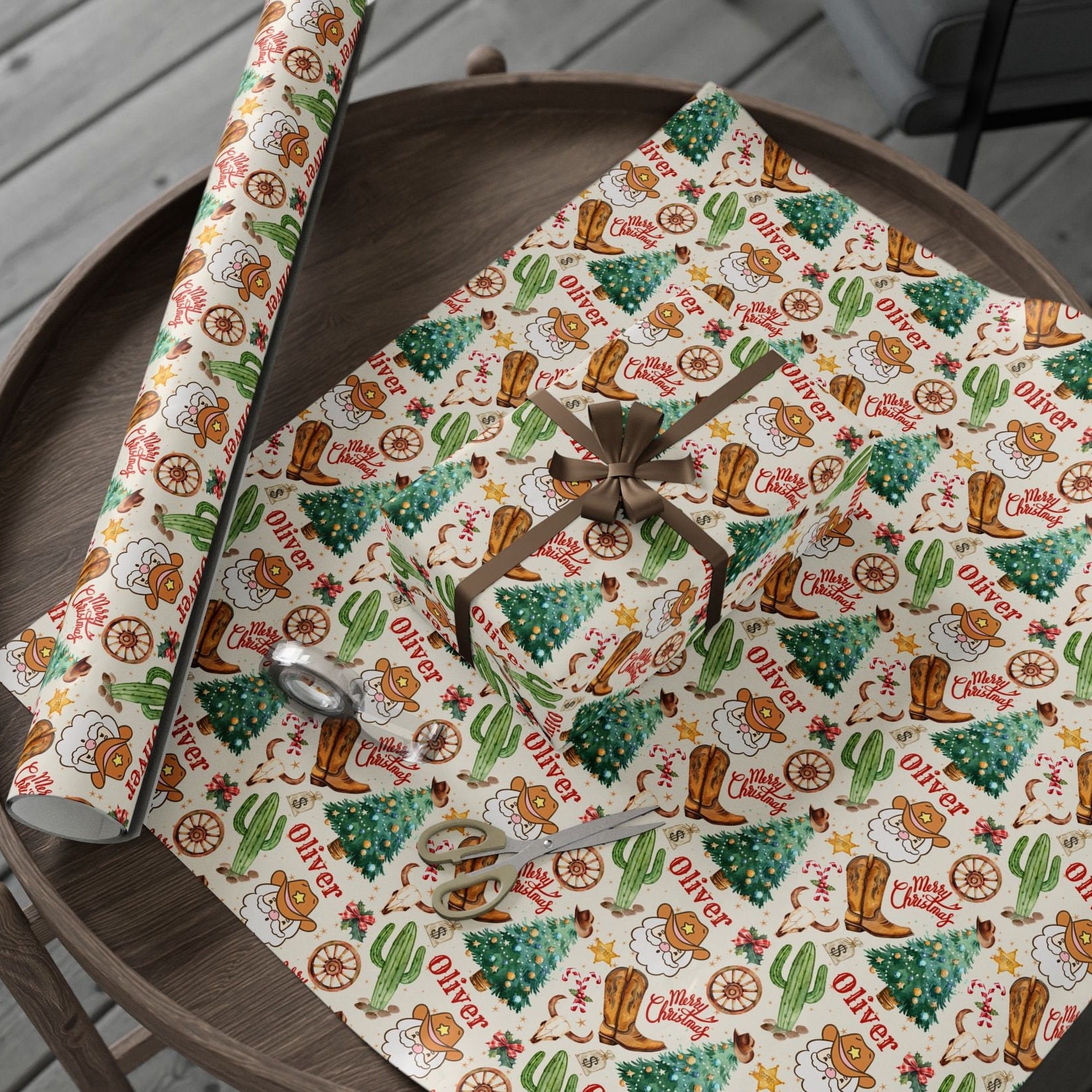 Western Christmas Wrapping Paper, Cowboy Christmas Gift Wrap, Christmas ...