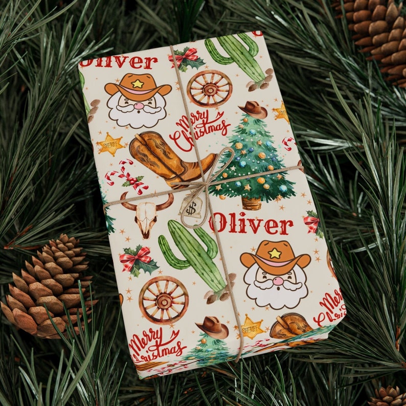Western Christmas Wrapping Paper, Cowboy Christmas Gift Wrap, Christmas ...