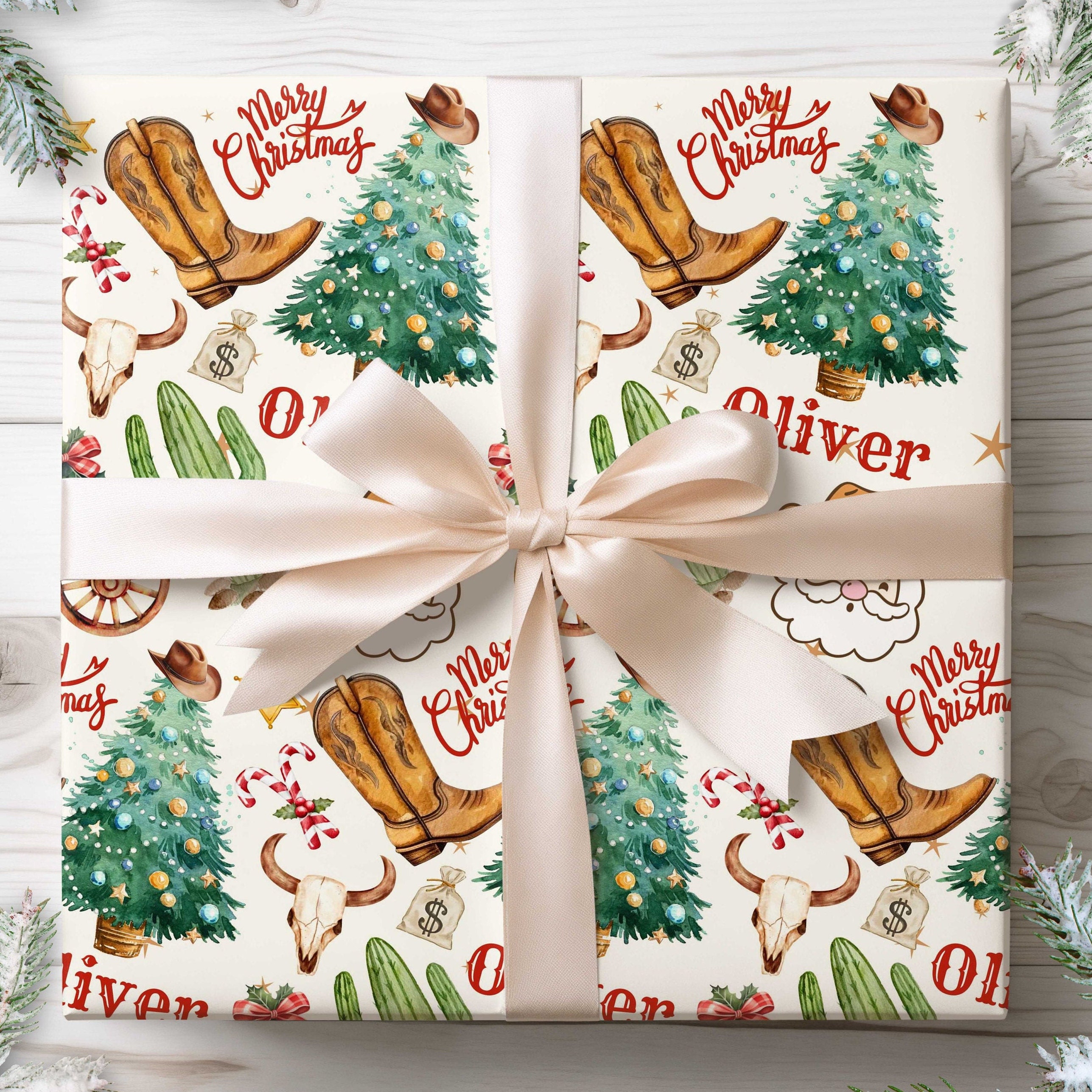 Western Christmas Wrapping Paper, Cowboy Christmas Gift Wrap, Christmas ...