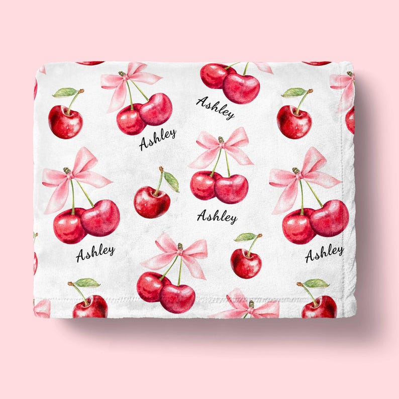Personalized Cherry Blanket: Custom Name Fleece Throw - Etsy