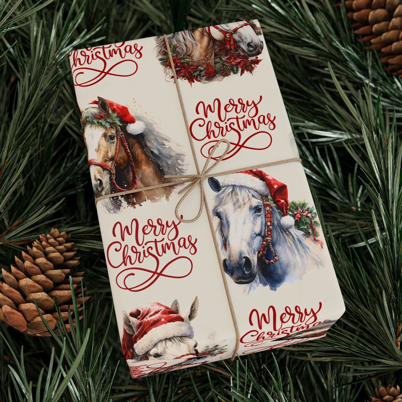 Christmas Horse Wrapping Paper Festive Horse Christmas Gift Wrap ...