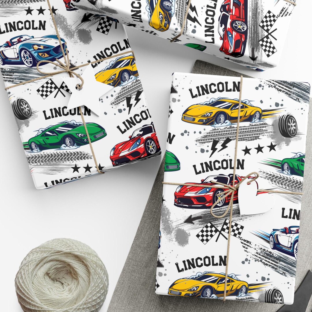 Personalized Race Car Wrapping Paper Boy, Custom Cars Boy Name Gift ...