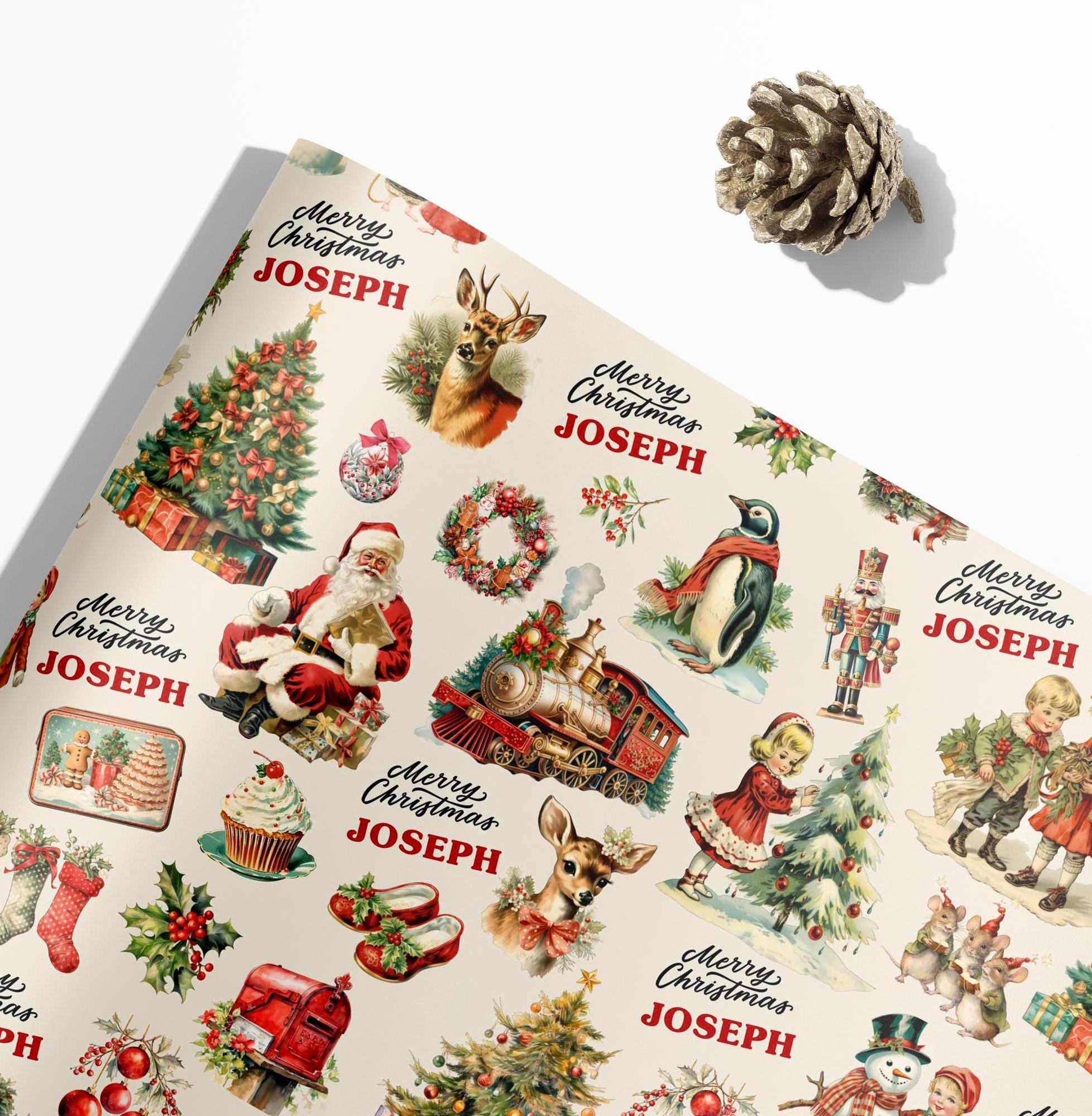 Vintage Christmas Wrapping Paper Retro Santa Gift Wrap Personalized ...