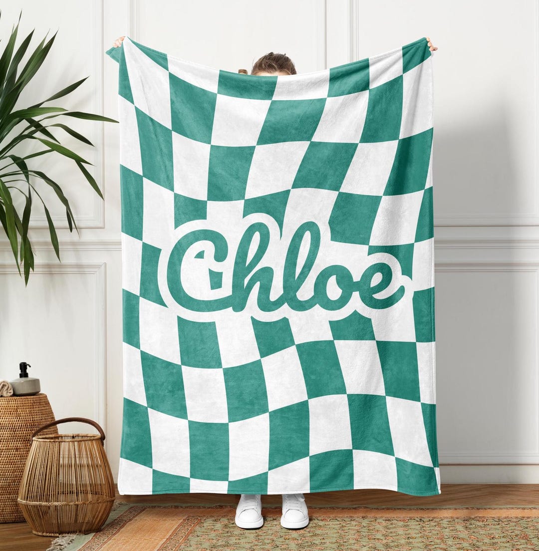 Checker Pattern Blanket With Name Custom Toddler Blanket Personalized ...