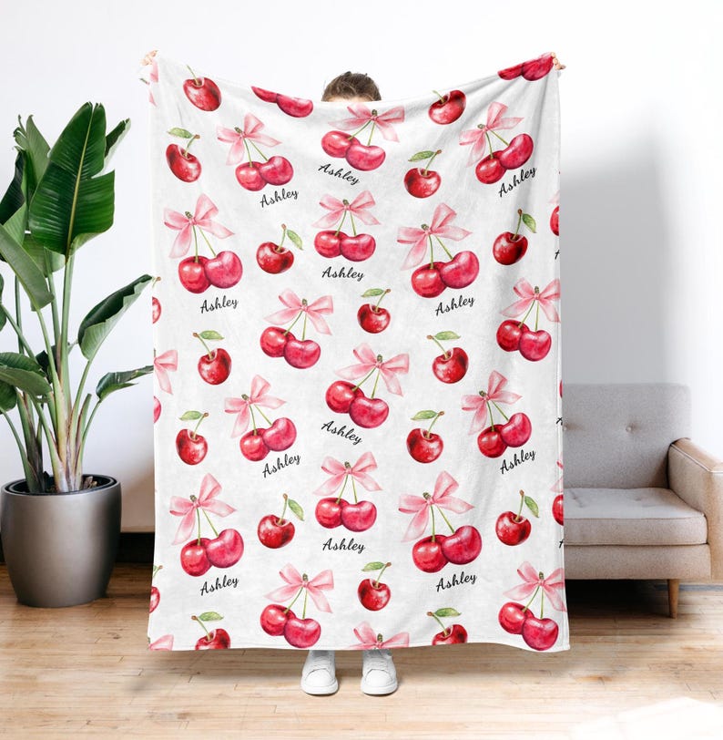Personalized Cherry Blanket: Custom Name Fleece Throw - Etsy