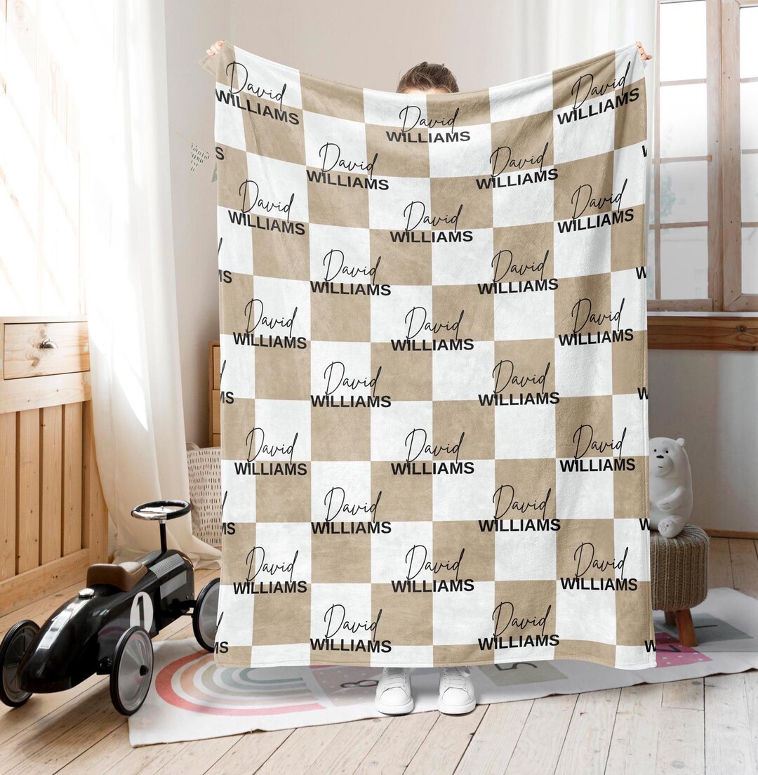 Checkered Baby Name Blanket: Personalized Fleece Boy Gift - Etsy
