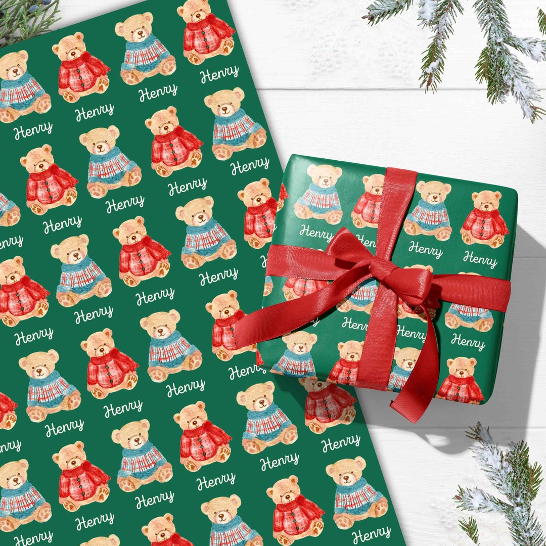 Teddy Bear Wrapping Paper Personalized Christmas Teddy Bear Gift Wrap ...