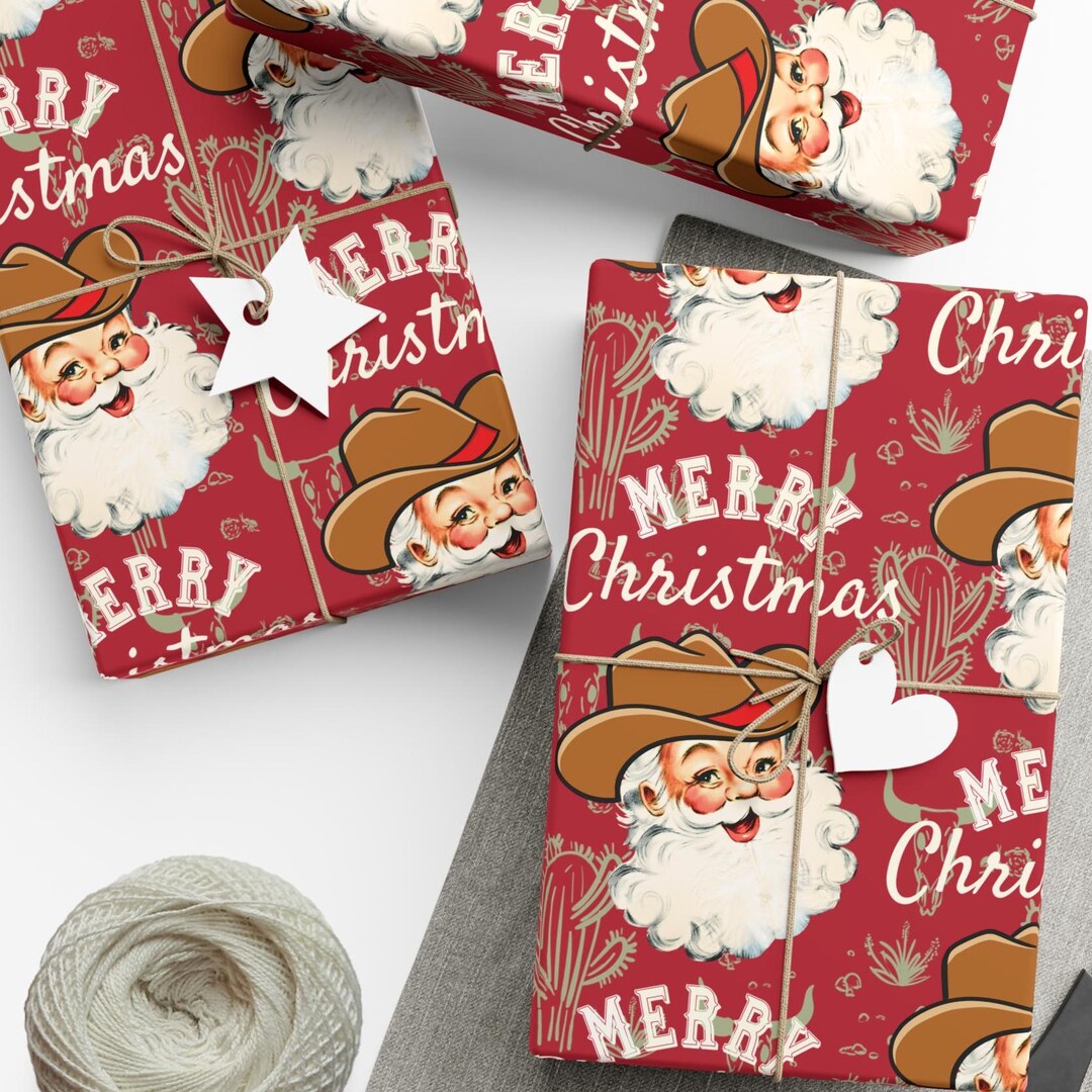 Santa Cowboy Wrapping Paper Western Christmas Gift Wrap Western Gifts ...