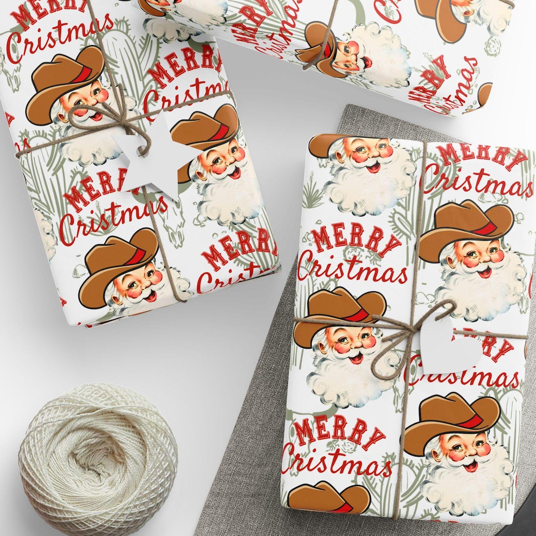 Cowboy Santa Christmas Wrapping Paper Western Christmas Gift Wrap ...