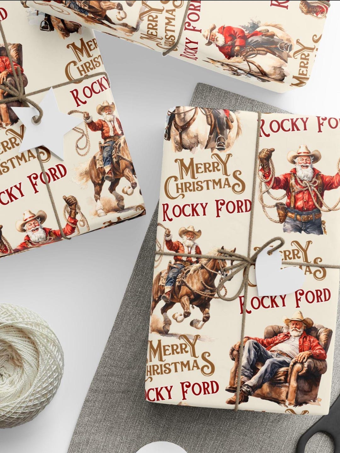 Cowboy Santa Custom Wrapping Paper Western Christmas Gift Wrap ...