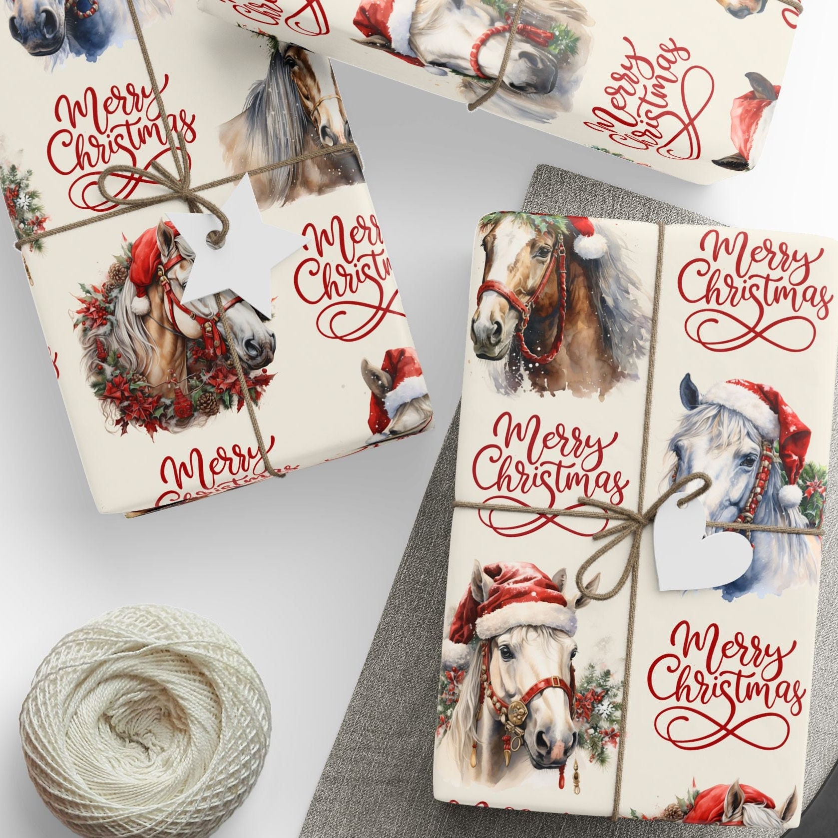 Christmas Horse Wrapping Paper Festive Horse Christmas Gift Wrap ...