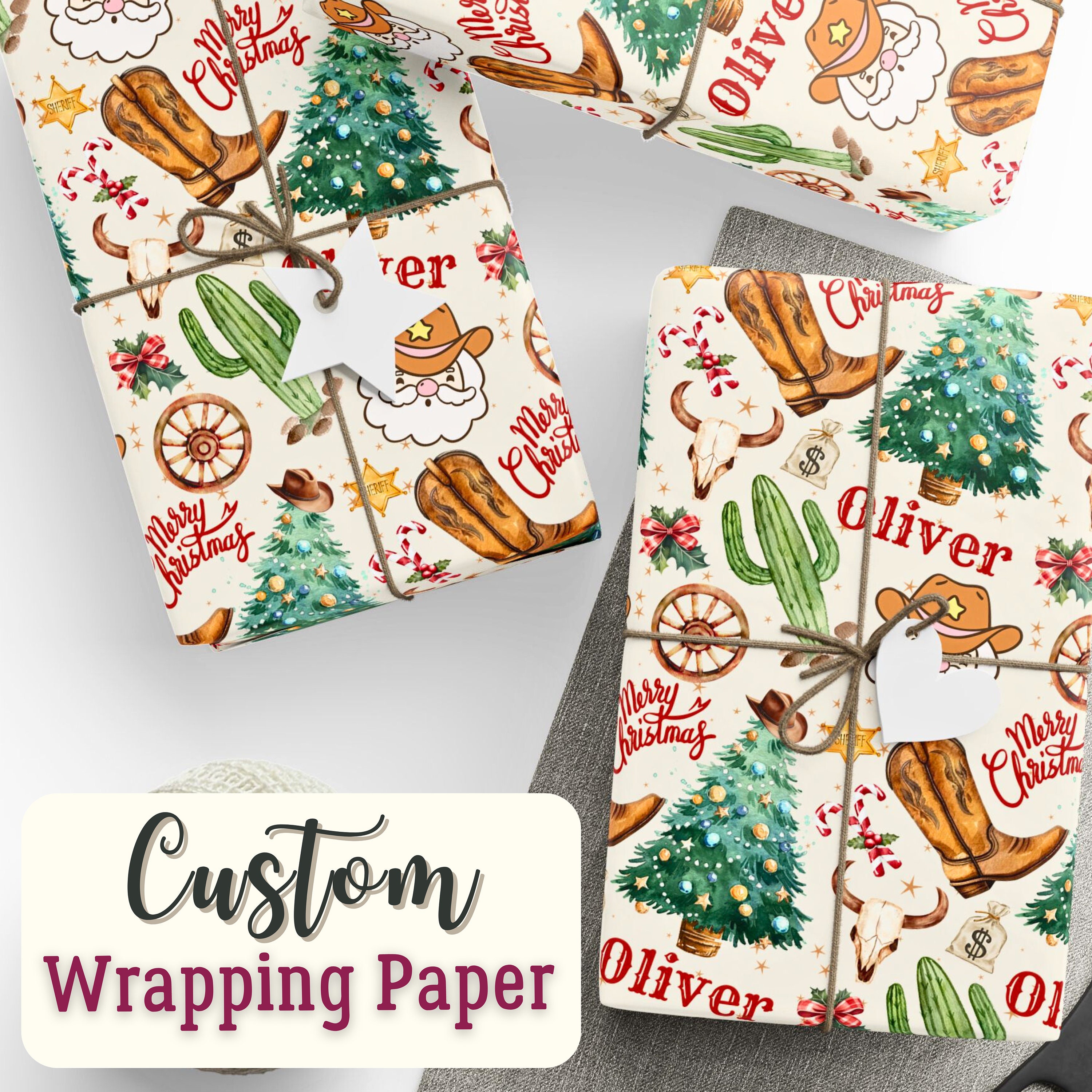 Western Christmas Wrapping Paper, Cowboy Christmas Gift Wrap, Christmas ...