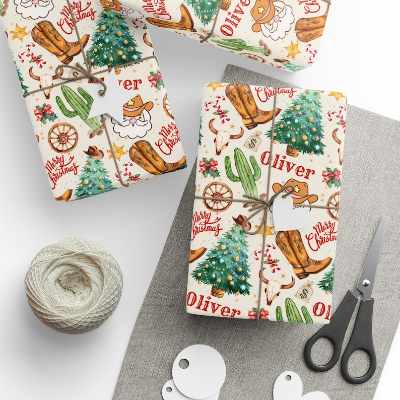 Western Christmas Wrapping Paper, Cowboy Christmas Gift Wrap, Christmas ...