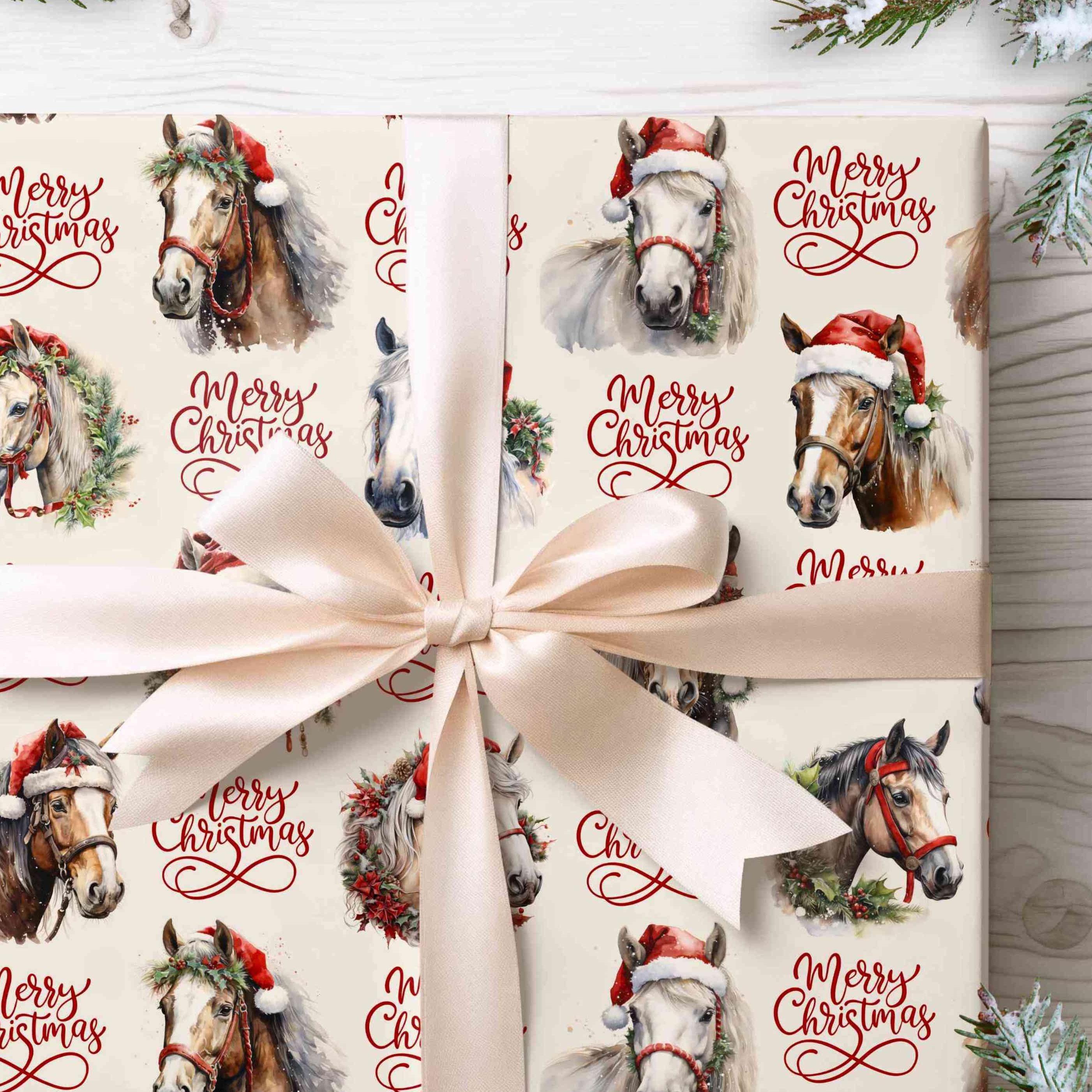 Christmas Horse Wrapping Paper Festive Horse Christmas Gift Wrap ...