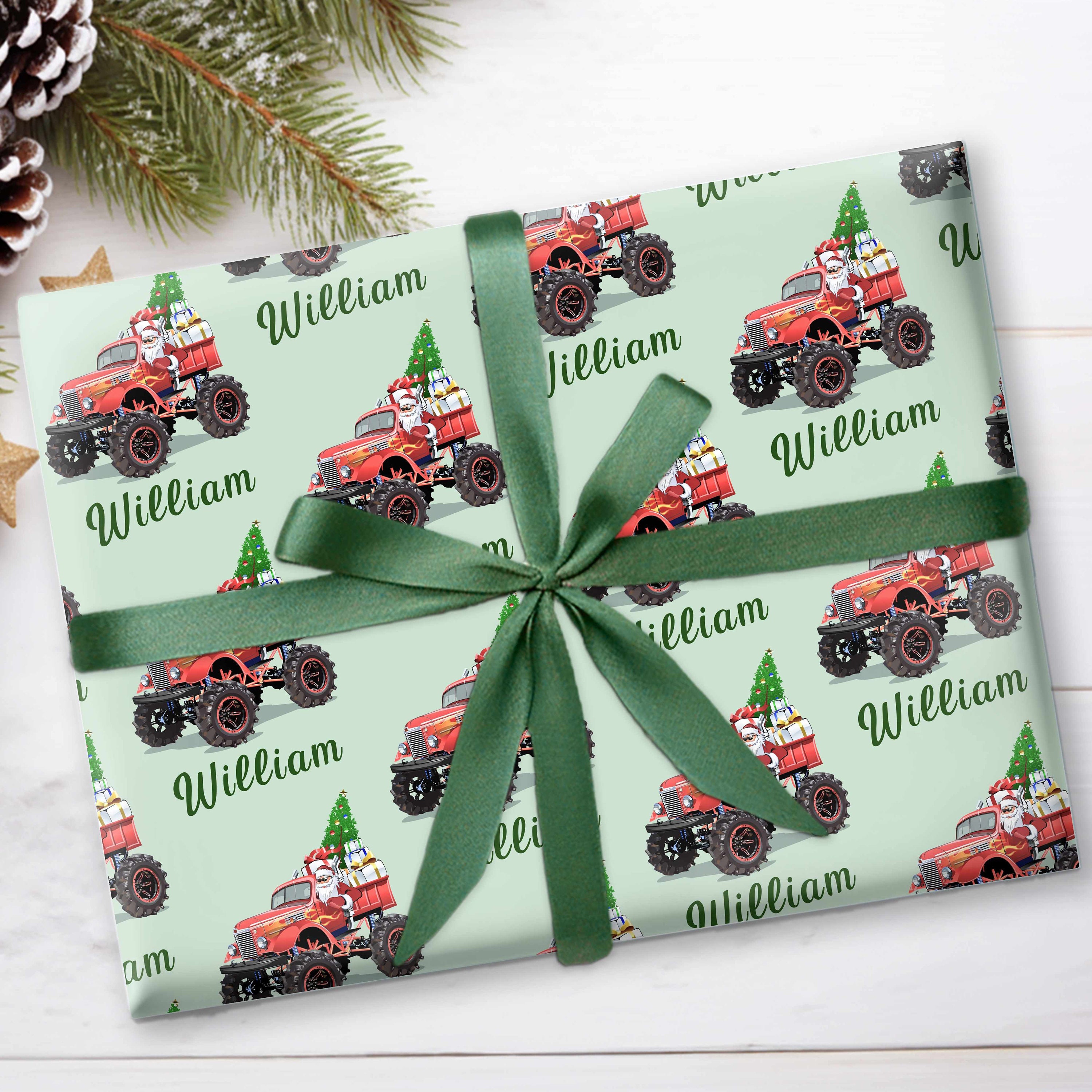 Christmas Monster Truck Personalized Wrapping Paper Santa Personalized ...