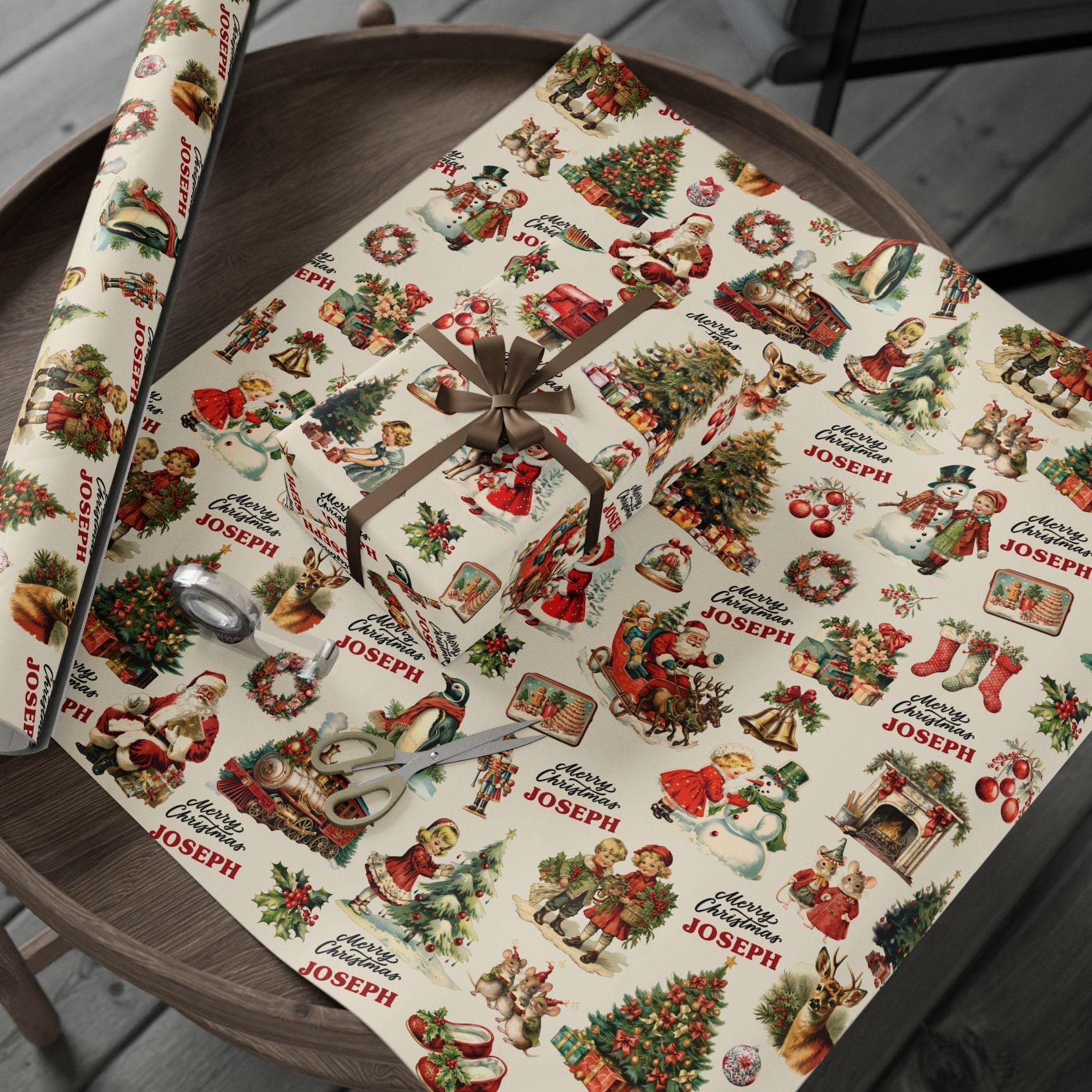 Vintage Christmas Wrapping Paper Retro Santa Gift Wrap Personalized ...