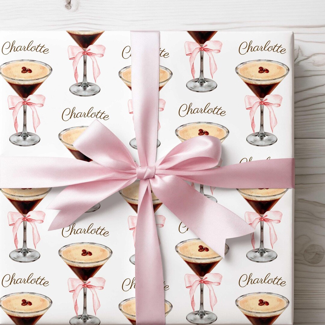 Personalized Espresso Martini Wrapping Paper: Coquette Pink Bow Gift ...