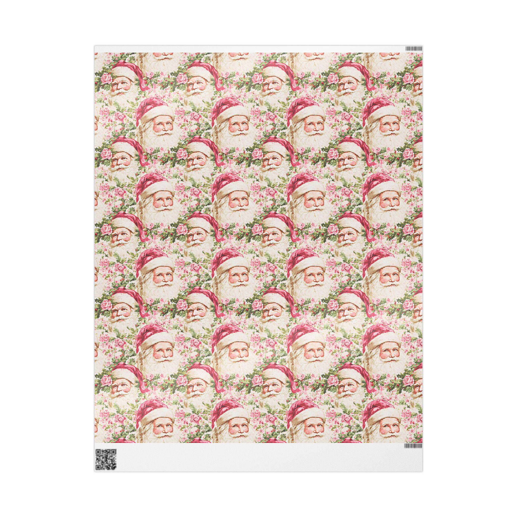 Shabby Chic Pink Santa Wrapping Paper Vintage Santa Christmas Gift Wrap ...