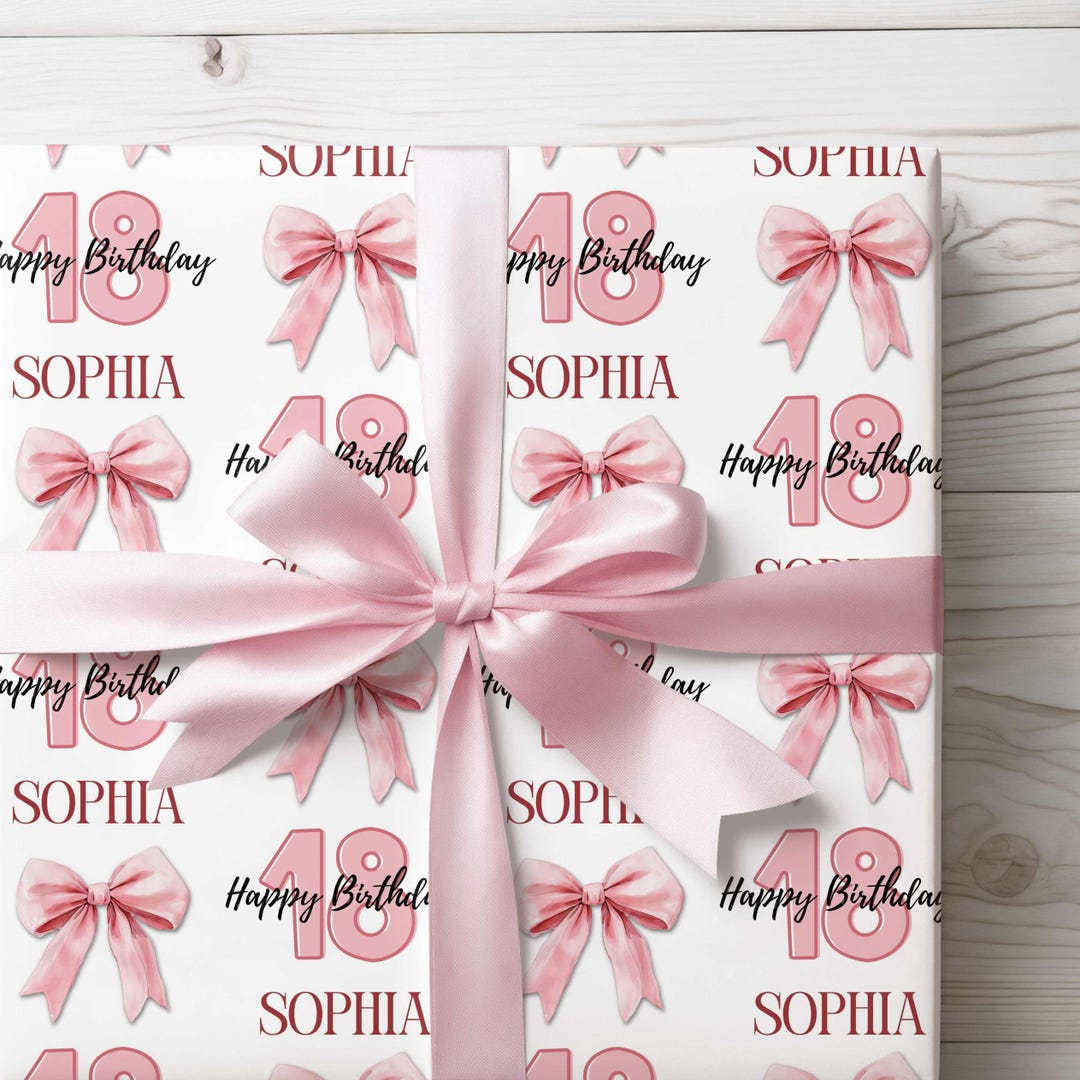 Pink Bow 18th Birthday Wrapping Paper Personalized 18th Birthday ...
