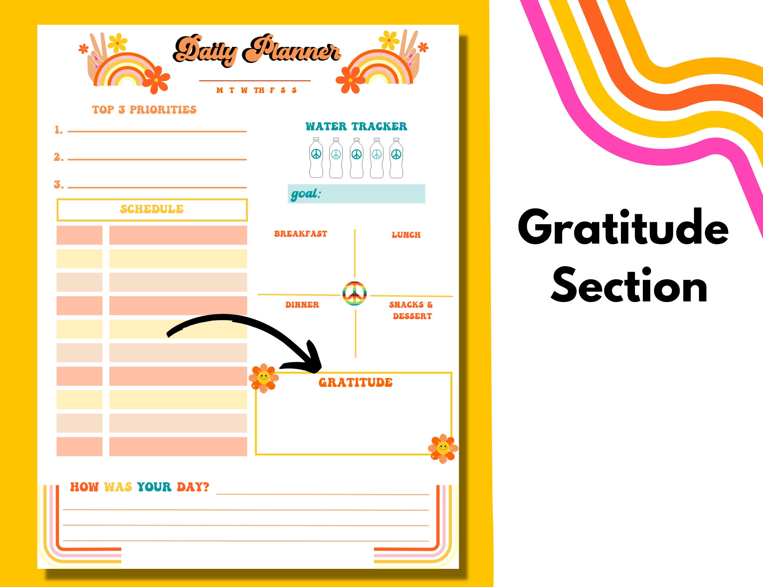 Groovy Daily Planner Printable Retro Planner Daily Schedule Digital to ...