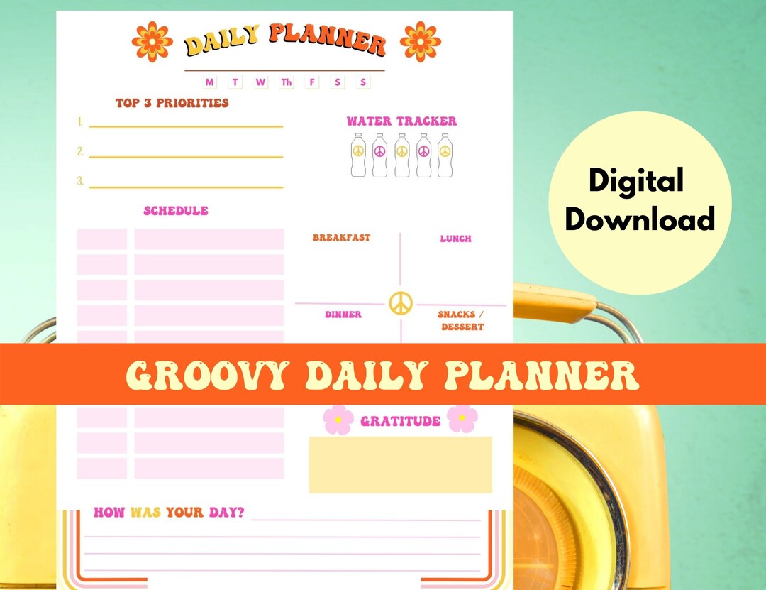 Groovy Daily Planner Printable Retro Planner Daily Schedule Digital to ...