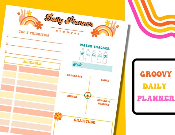 Groovy Daily Planner Printable Retro Planner Daily | Etsy