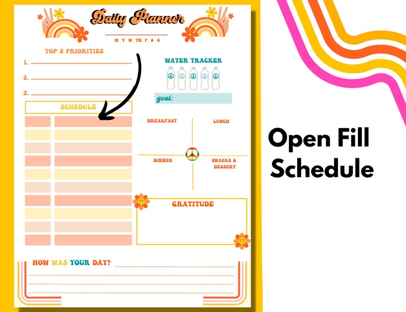 Groovy Daily Planner Printable Retro Planner Daily | Etsy