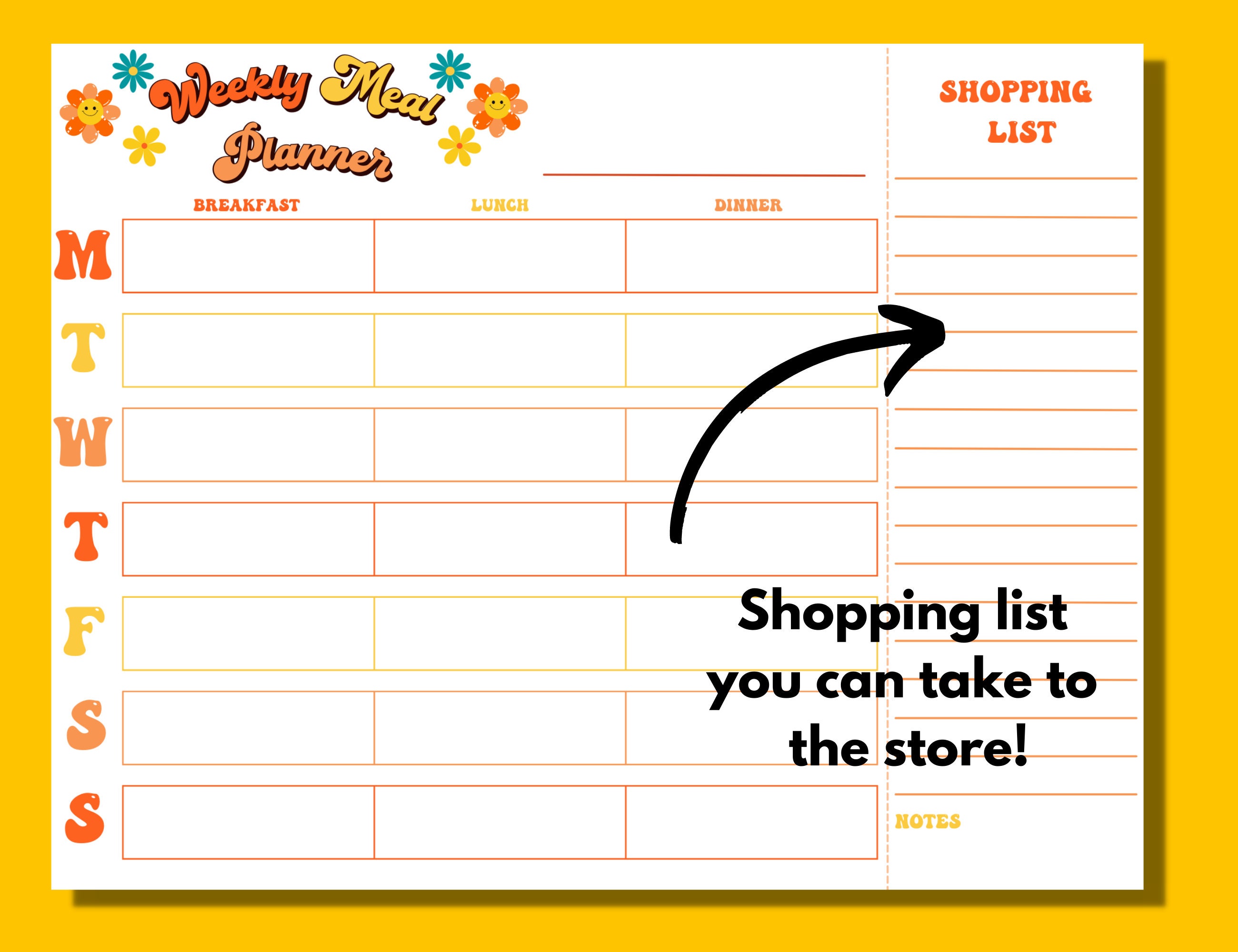Groovy Meal Planner + Grocery List Printable | Retro Planner | Weekly ...