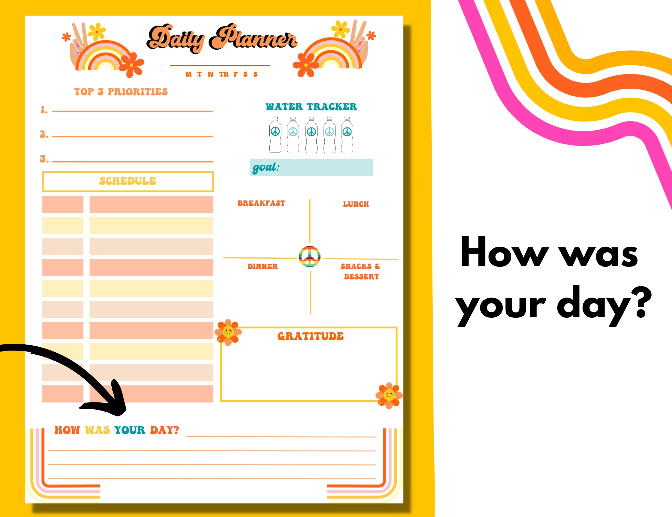 Groovy Daily Planner Printable Retro Planner Daily Schedule Digital to ...