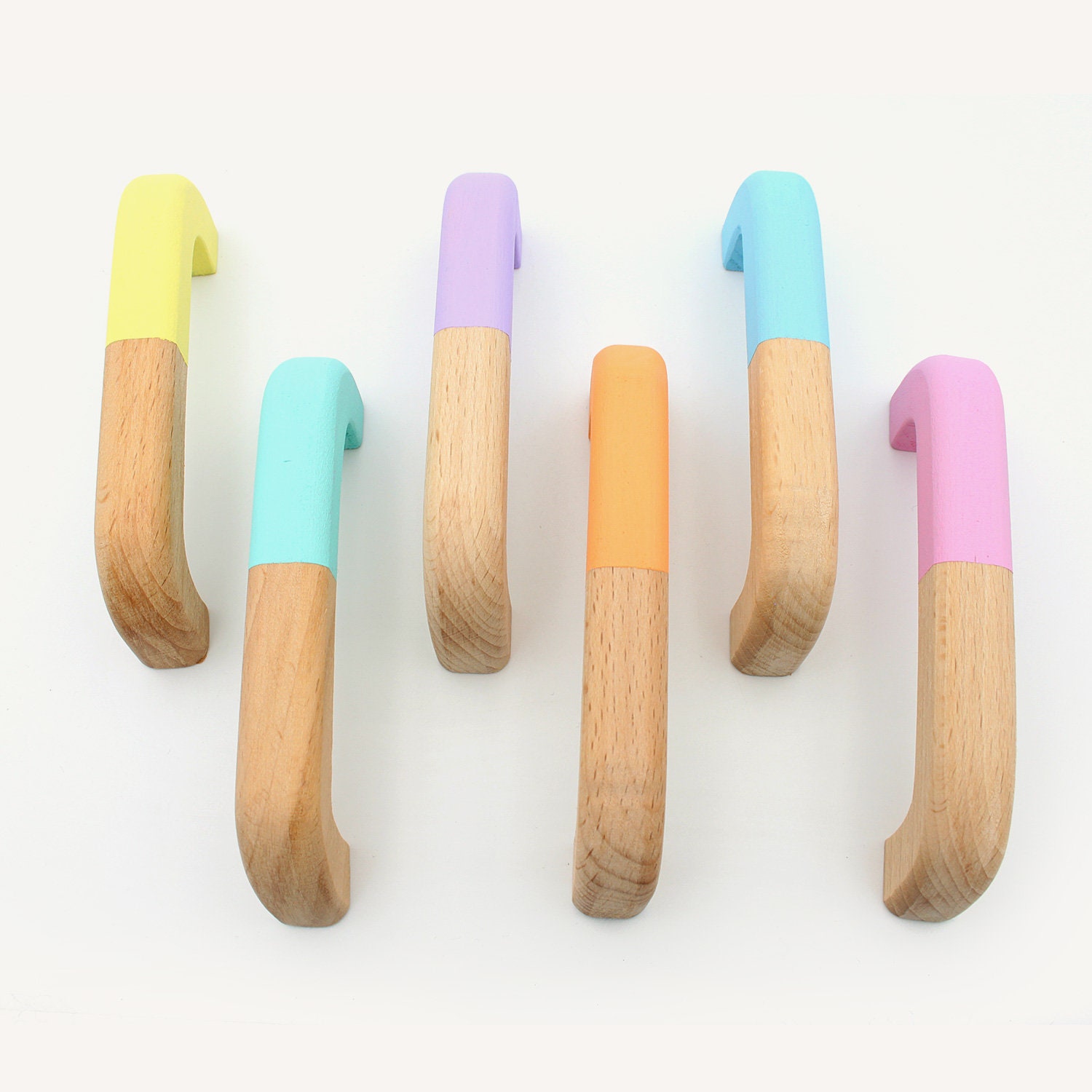 Colorful Kids Room Cabinet Handles, Wooden Cabinet Pulls 2.52" 3.75" 5 ...