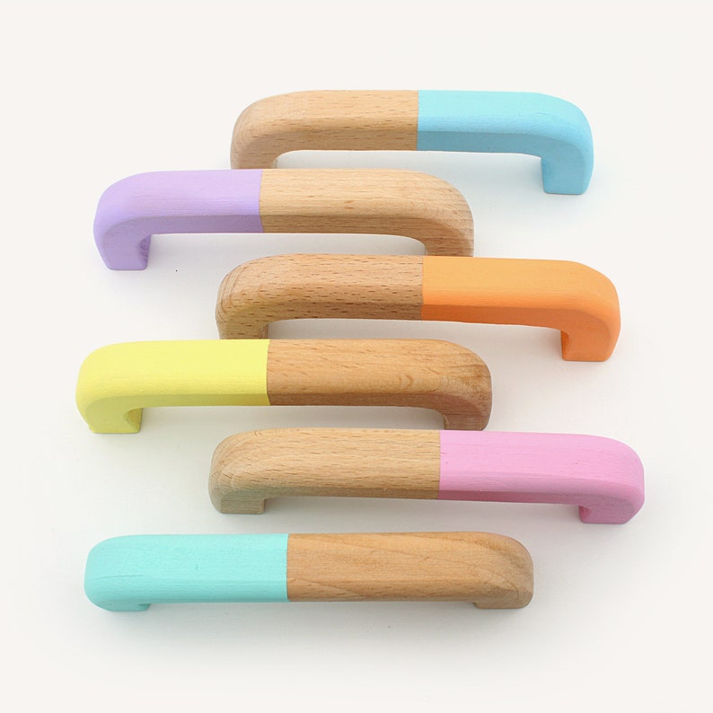 Colorful Kids Room Cabinet Handles, Wooden Cabinet Pulls 2.52" 3.75" 5 ...