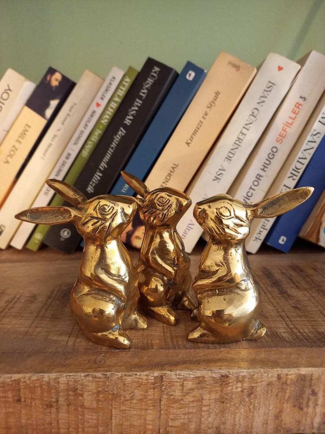 Rabbit Figurine, Gold Hare Ornament Vintage Brass Bunny Statue ...