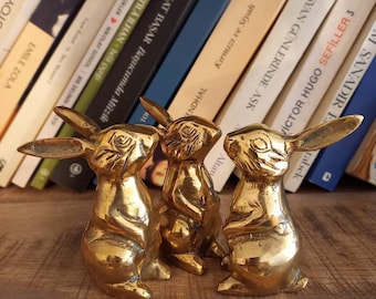 Vintage 1980s Sleeping / Laying Brass Bunny Rabbit Decorative Statue ...