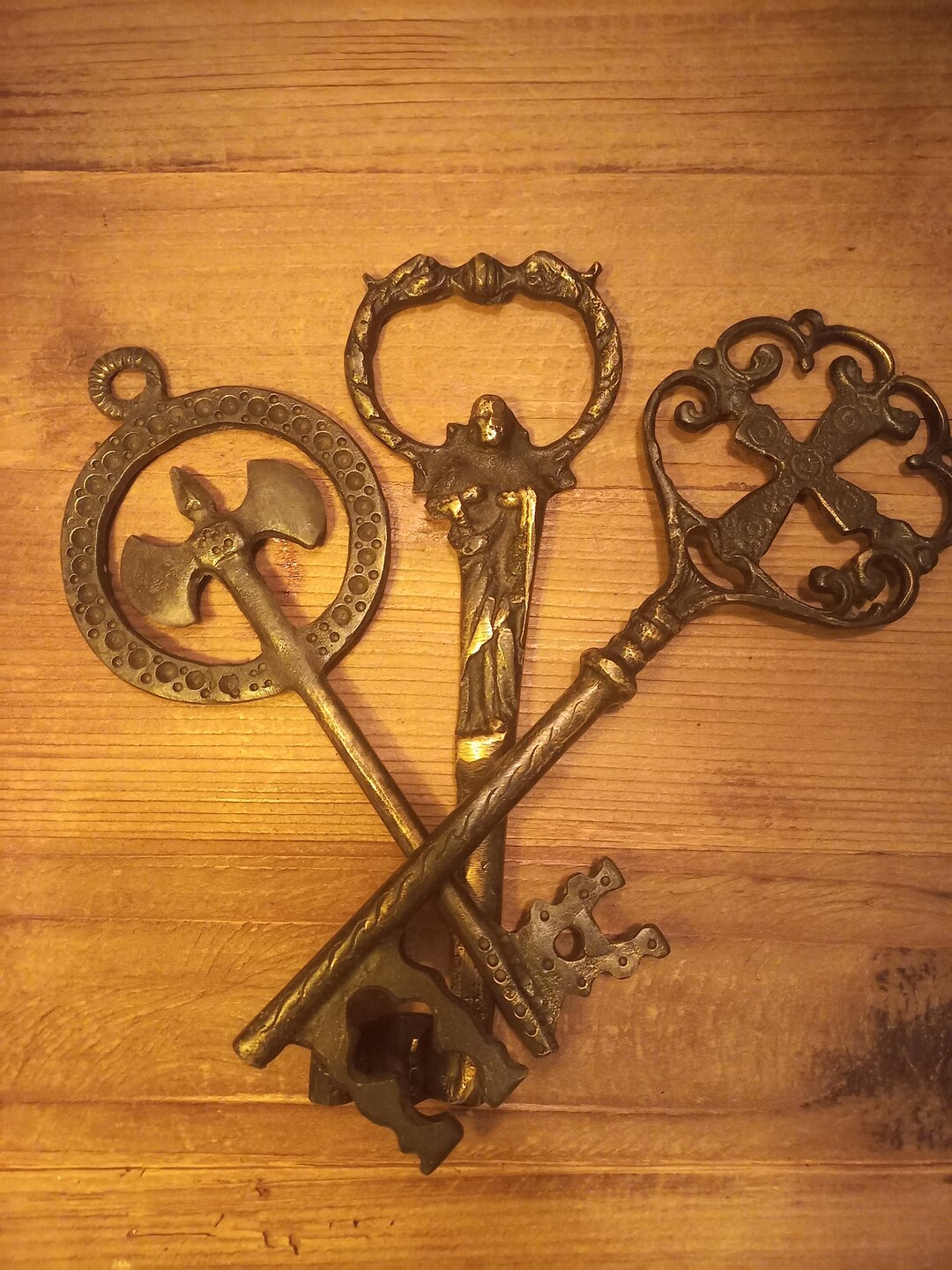 3x Set Large Cast Brass Rustic Skeleton Keys, Victorian Keys,skeleton ...