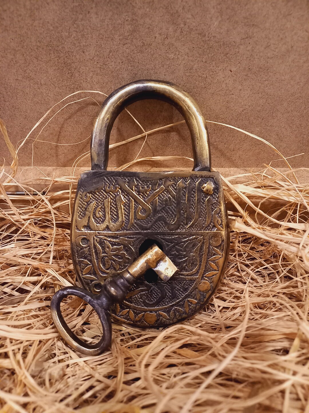 Vintage Large Victorian Full Engraved Solid Brass Working PADLOCK and ...