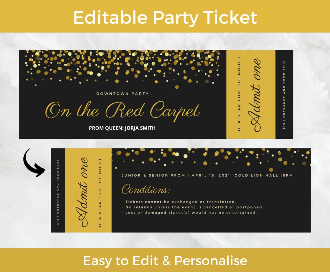 EDITABLE Party Ticket Template, Custom Prom Ticket, Party Invite ...