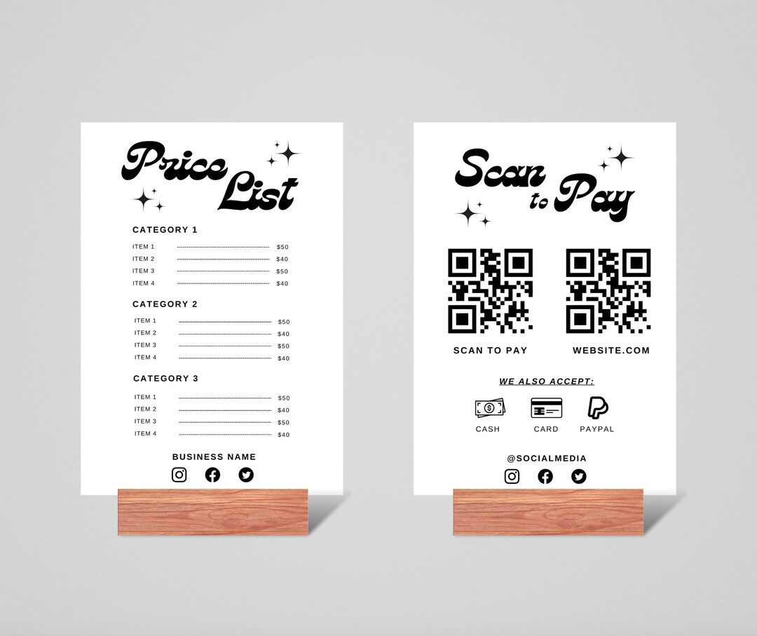 Scan to Pay Sign, Price List Template, QR Code Sign, QR Code Flyer ...
