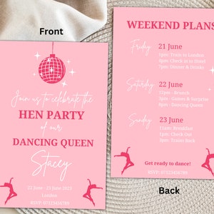 Dancing Queen Bachelorette Hen Do Party Invitation Template Editable ...