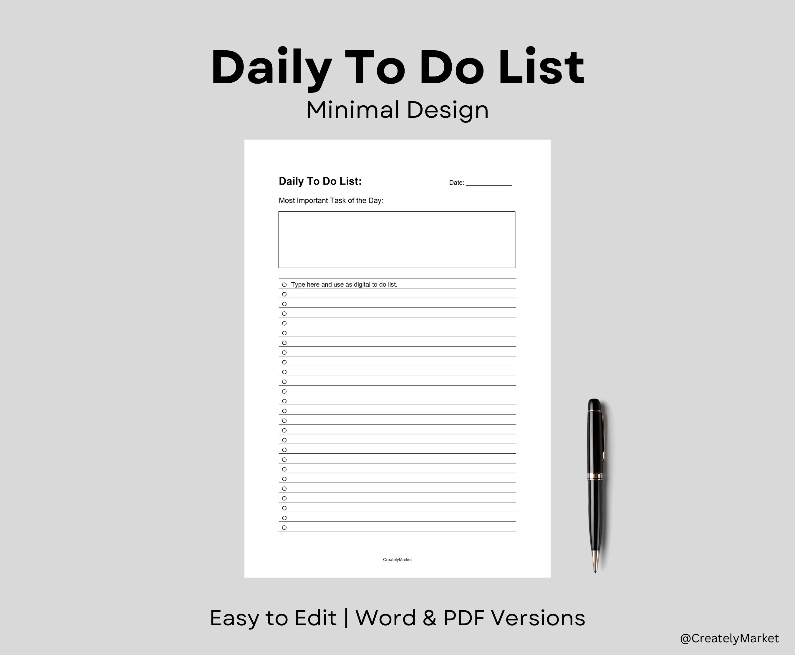 To Do List, Printable to Do List, Digital to Do List, Minimal to Do ...