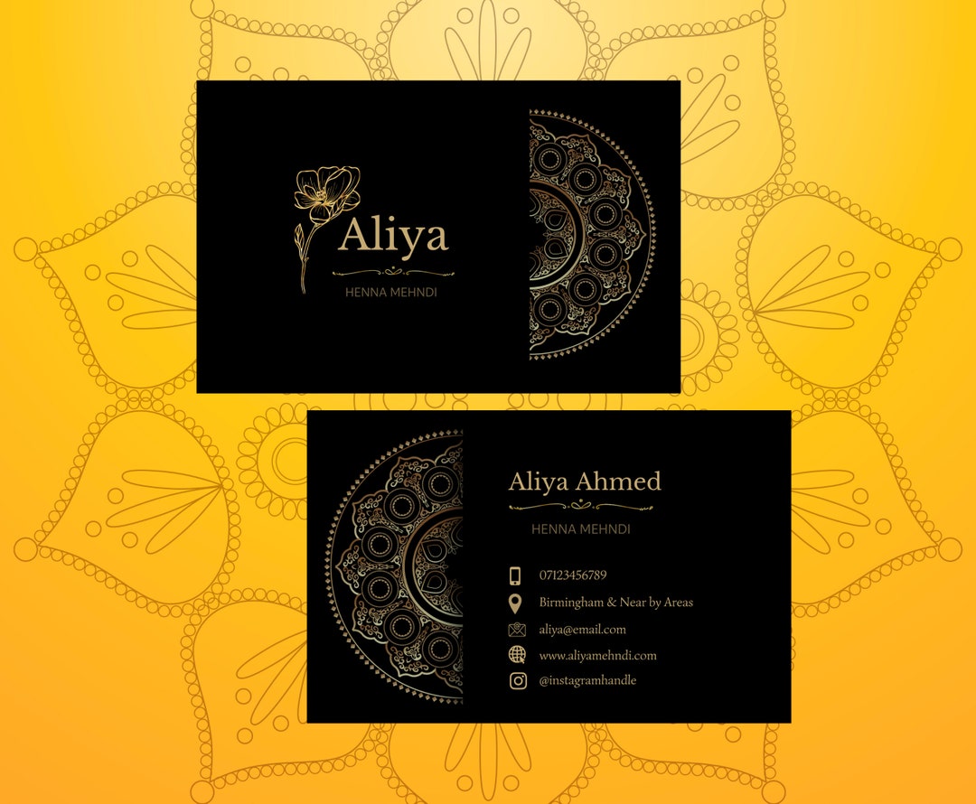 Editable Business Cards Business Cards Mehndi Business Cards Double ...