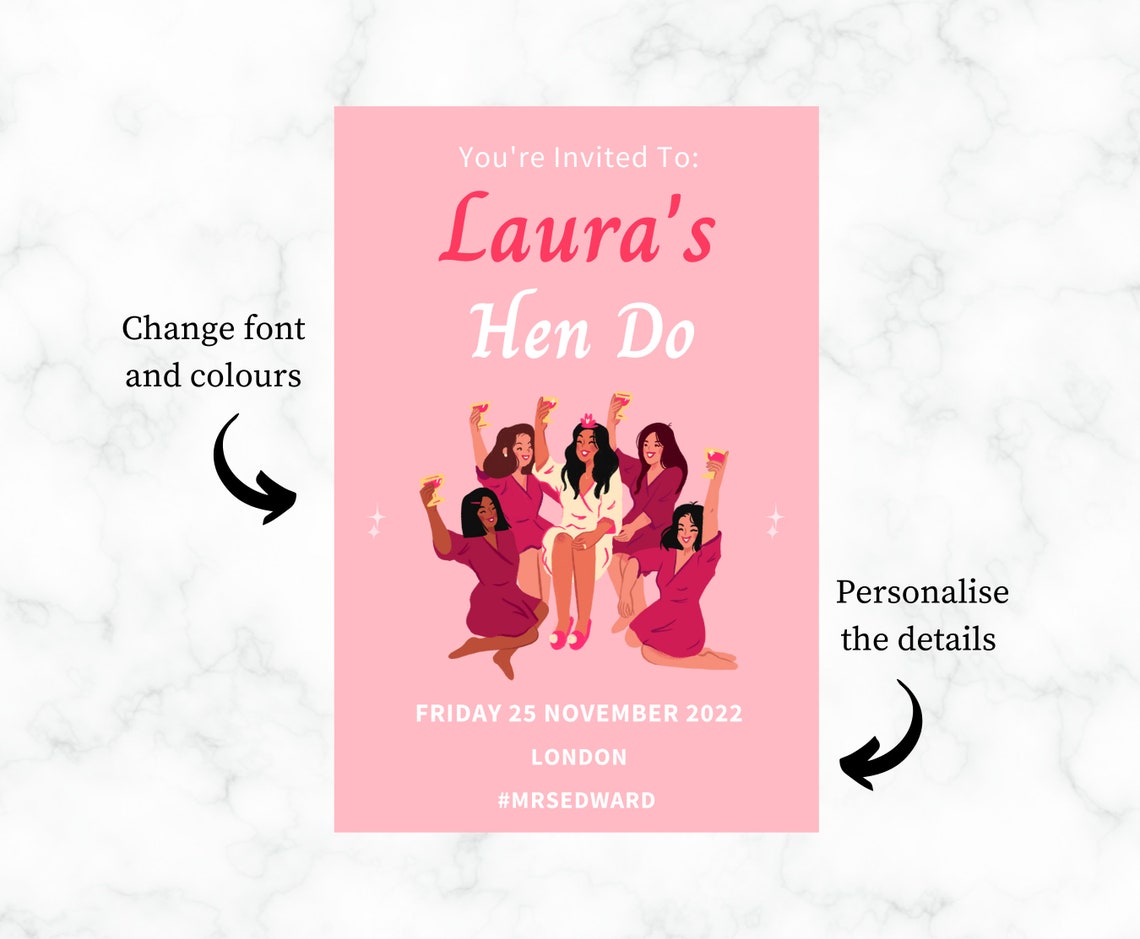 Bachelorette Hen Do Party, Invitation Template, Editable Digital ...